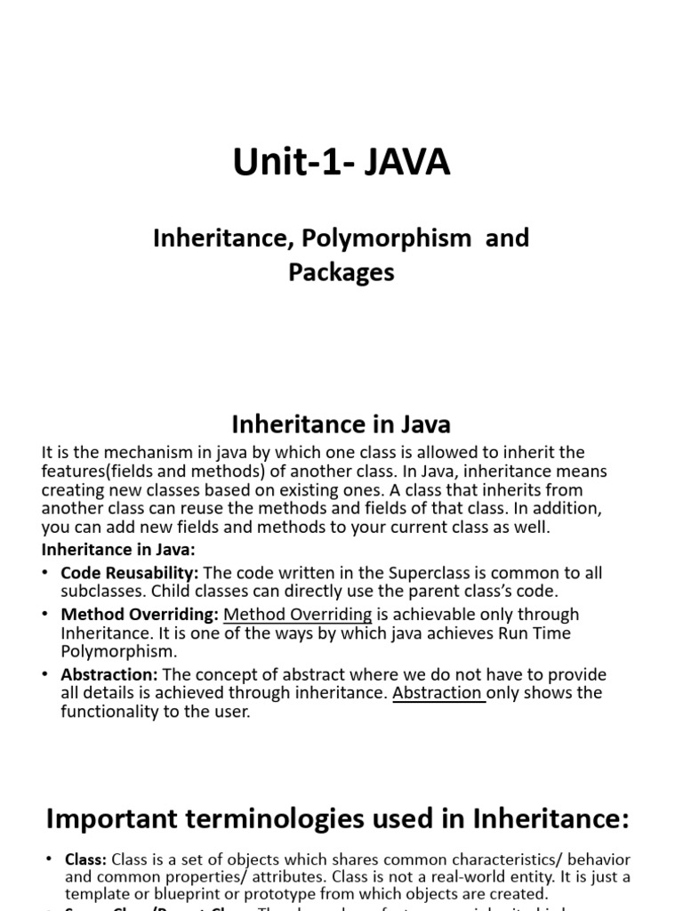 Unit 1 Inheritance Polymorphism Packages Pdf Inheritance Object Oriented Programming