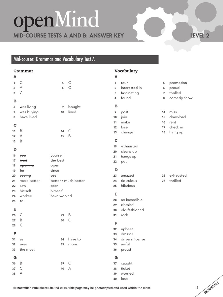 OpenMind Level 2 Mid-Course Test Answers | PDF | Applied Linguistics ...