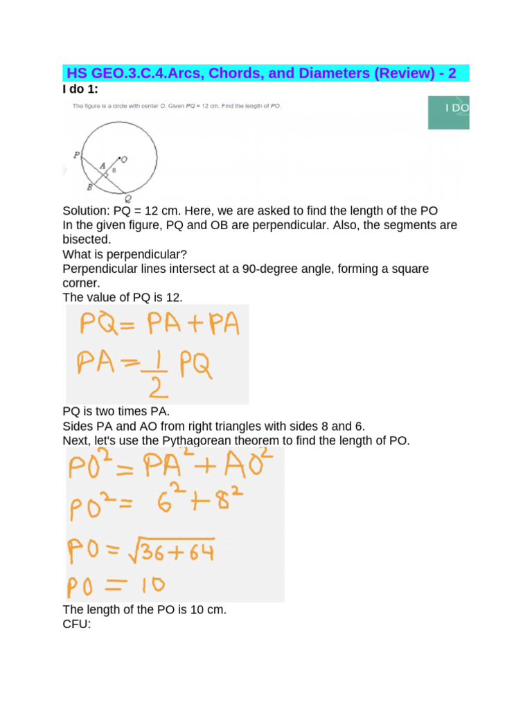 Chords and Arcs in Circles Review | PDF | Circle | Perpendicular