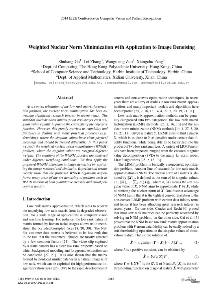 Weighted Nuclear Norm Minimization With Application To Image Denoising | PDF | Matrix ...
