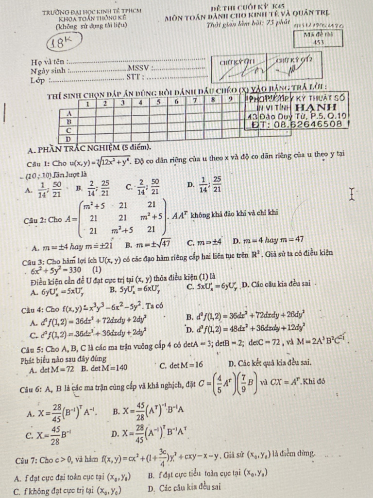 Đề KTHP TCC K45 | PDF