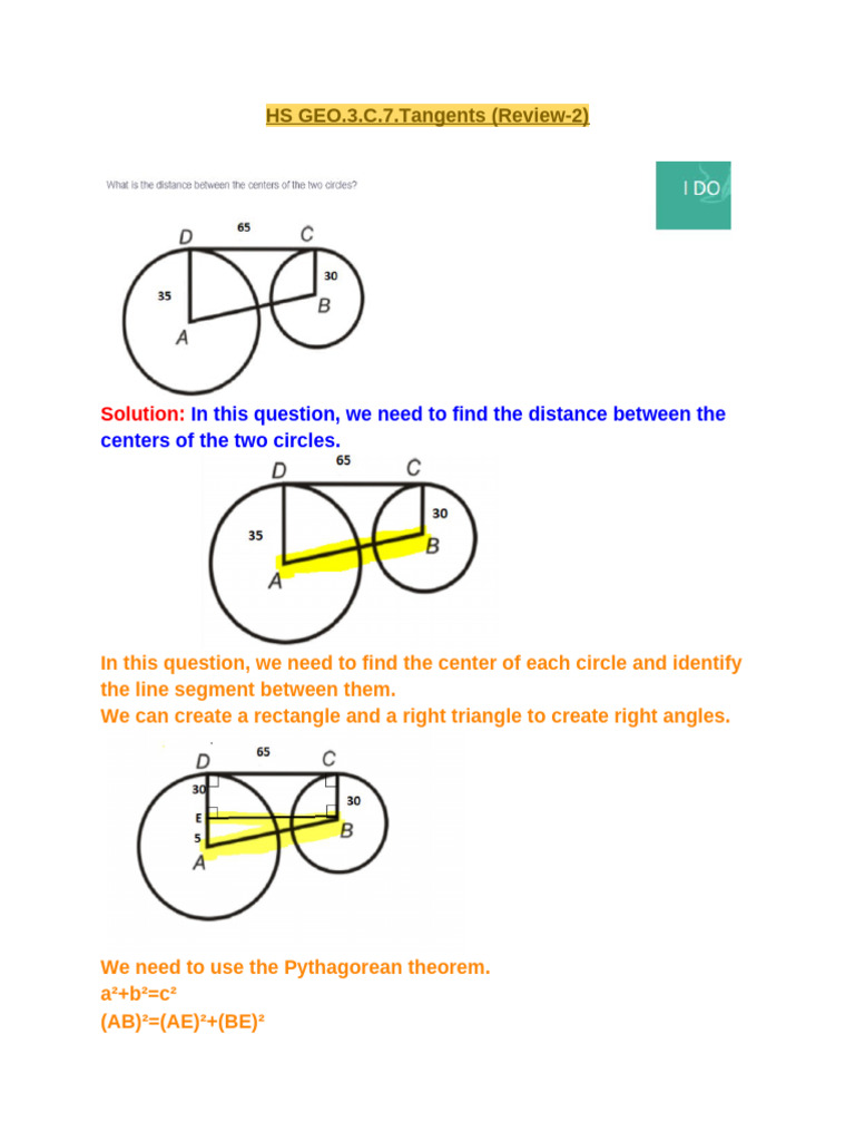 HS GEO.3.C.7.Tangents (Review-2) | PDF | Circle | Triangle