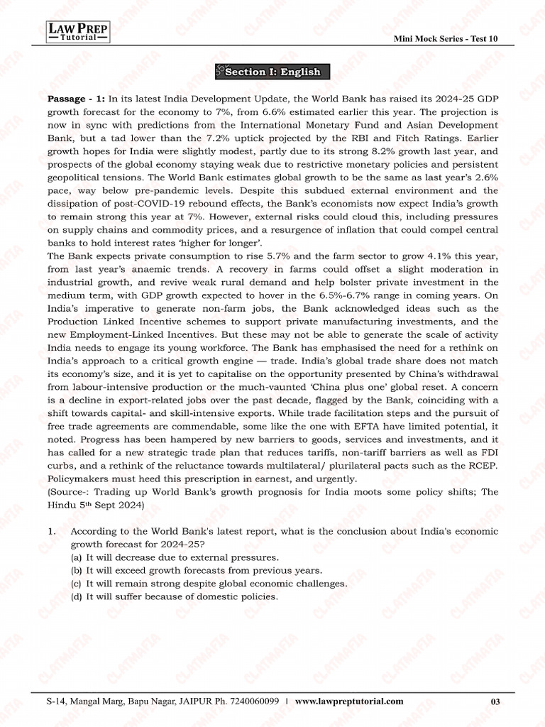 LPT Mini Mock 10 - @clatwaves1 | PDF