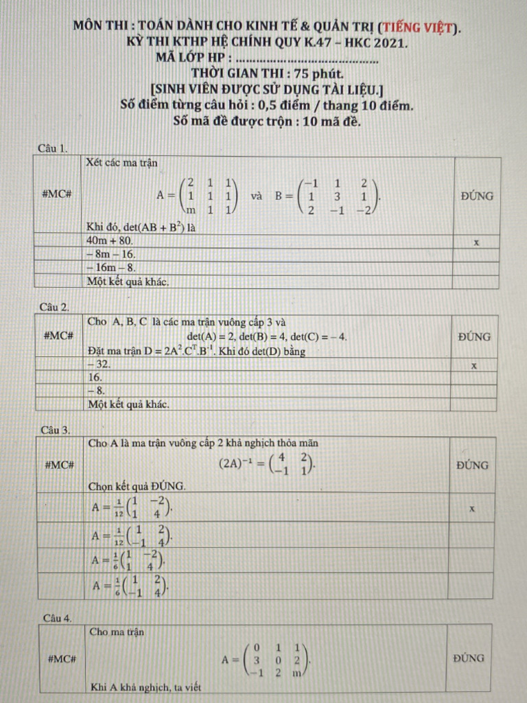 Đề KTHP TCC K47 | PDF