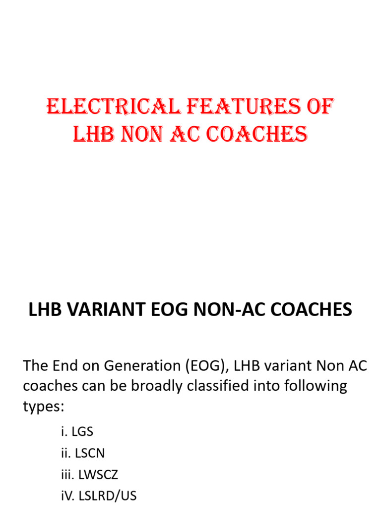 Electrical Features of LHB Non-AC Coaches | PDF | Battery Charger ...