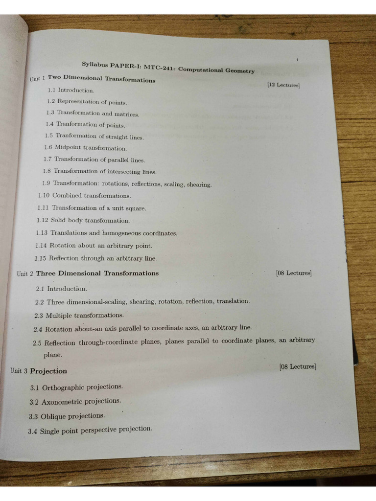 2-D Transformation Computational Geometry Sybcs Sem4 | PDF