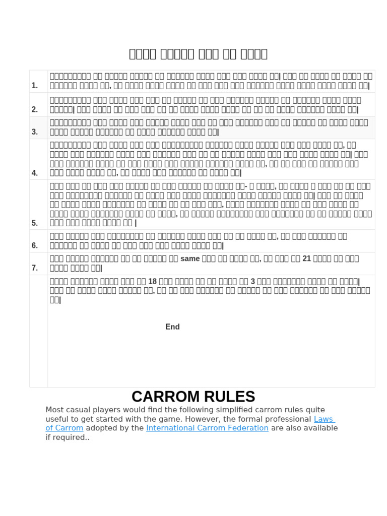 Carrom Rules | PDF