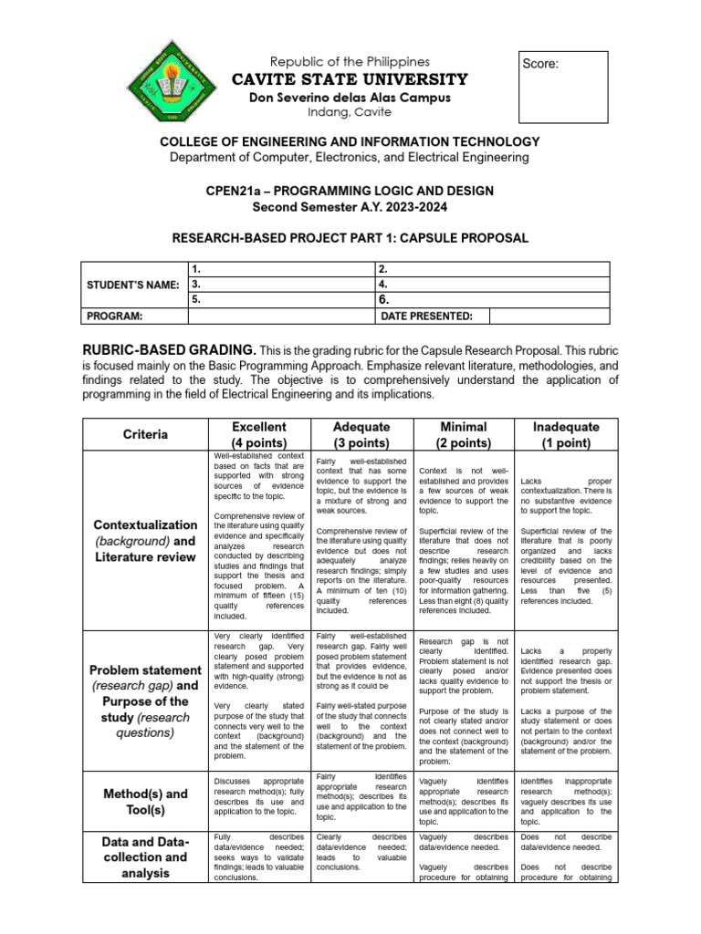Cpen21a Capsule Proposal Rubrics and Guidelines | PDF | Data Analysis | Cognition