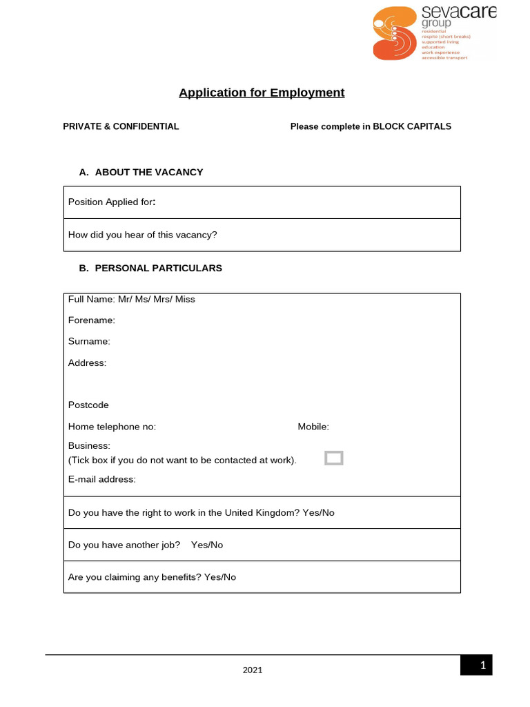 Employment Application Form | PDF | Justice | Crime & Violence