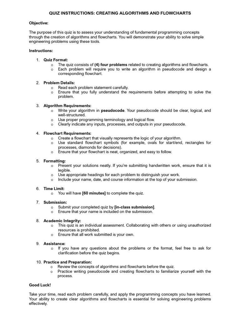 Quiz1 Instructions Rubrics | PDF | Algorithms | Cognitive Science