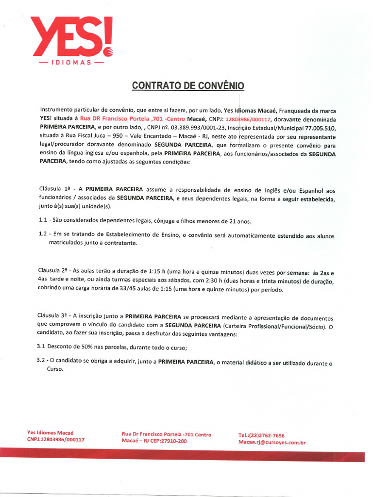 Contrato Yes Idiomas | PDF