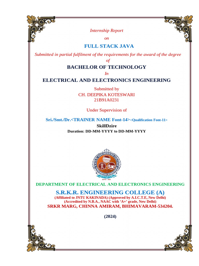 Full Stack Java Internship Report | PDF | Academic Degree | Engineering