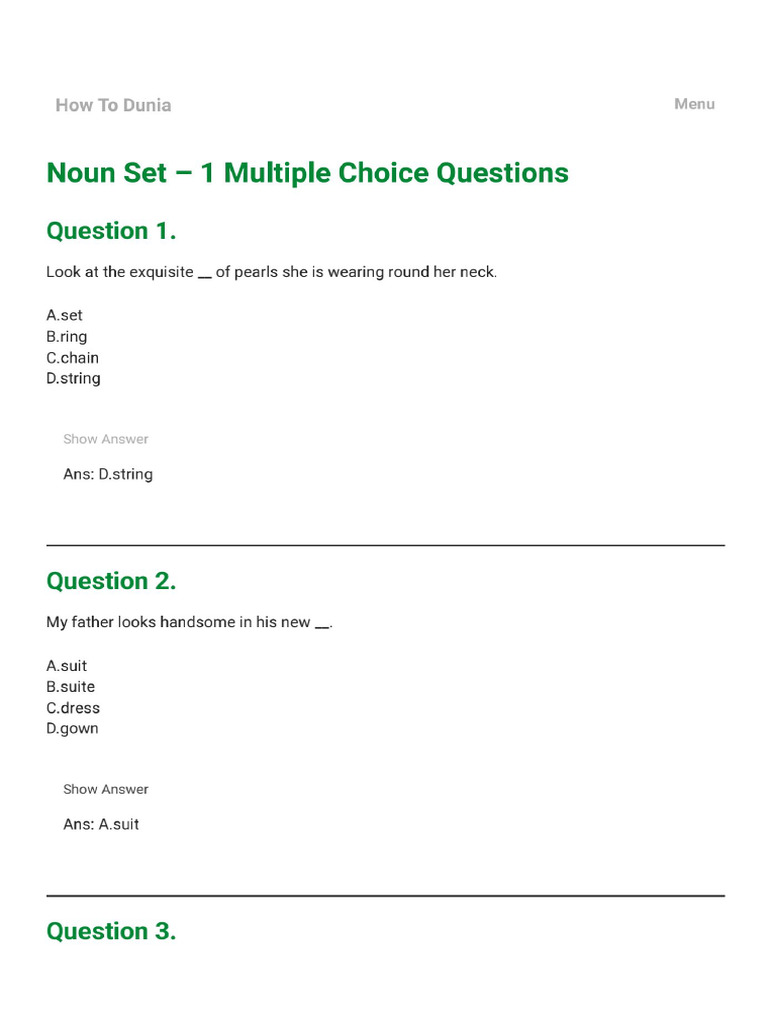 Noun MCQ by Tayyab | PDF