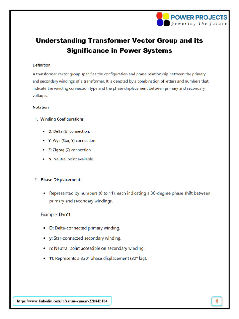 Power Systems: Transformer Vector Group | PDF