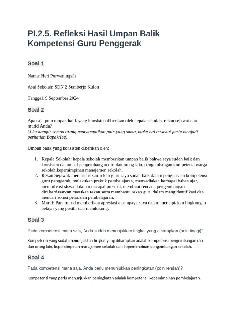 PI 3 Refleksi Hasil Umpan Balik | PDF