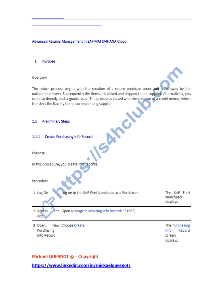 Advanced Returns Management in SAP MM S/4HANA Cloud: Manage Purchasing ...