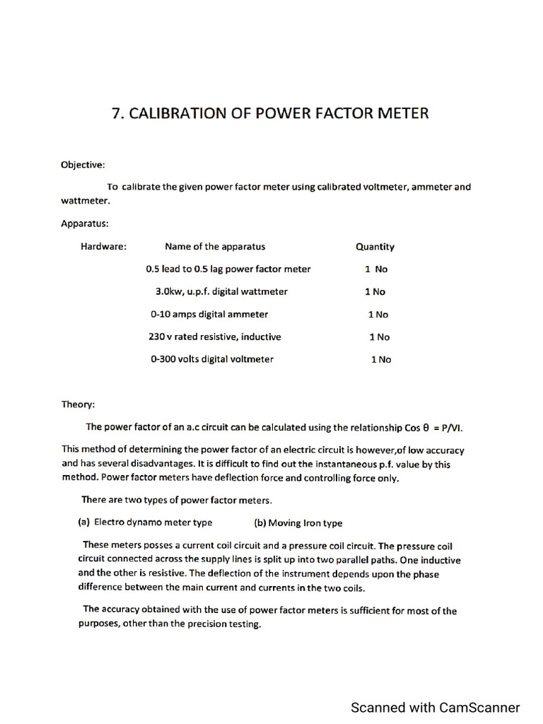 Calibration of Power Factor Meter | PDF