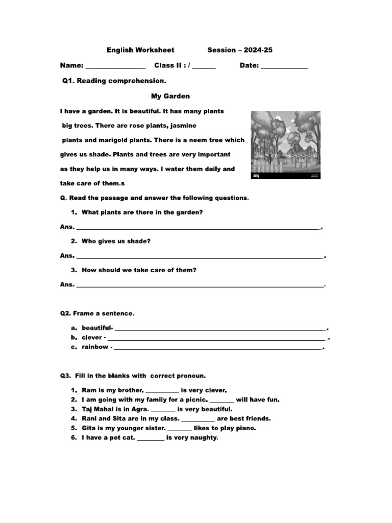 Class 2 English Passage, Making Sentence, Pronoun | PDF