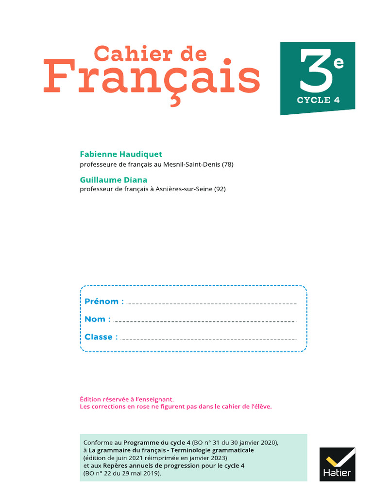 Correction Cahier de Francais | PDF
