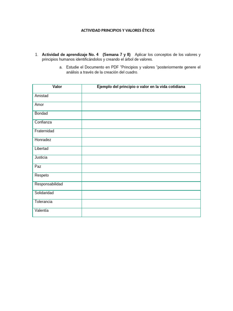 Actividad Principios y Valores Éticos | PDF | Arte