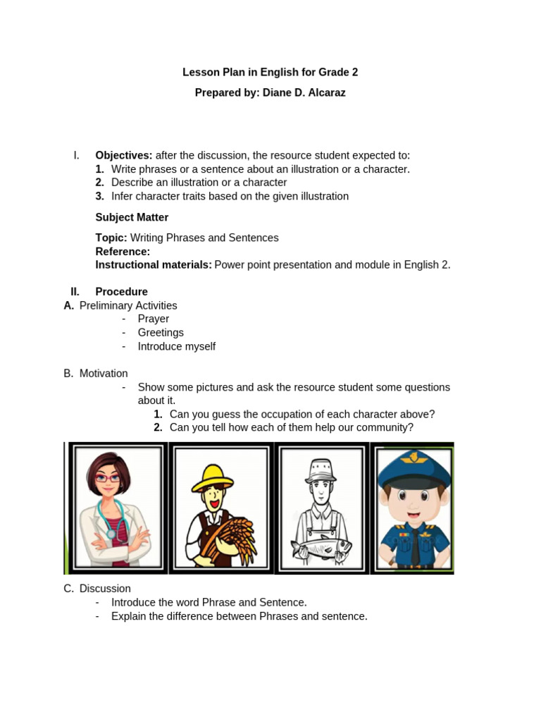 Lesson Plan in English For Grade 2 | PDF | Sentence (Linguistics) | Phrase