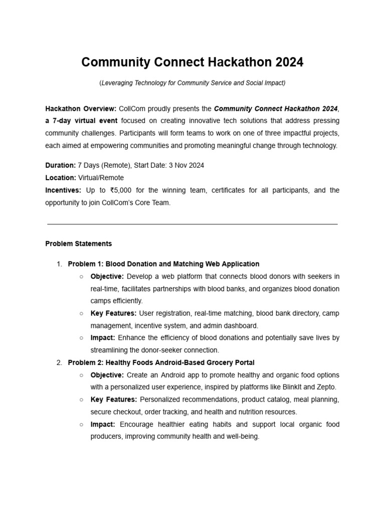 Community Connect Hackathon 2024 Guidelines | PDF | Usability | Android ...