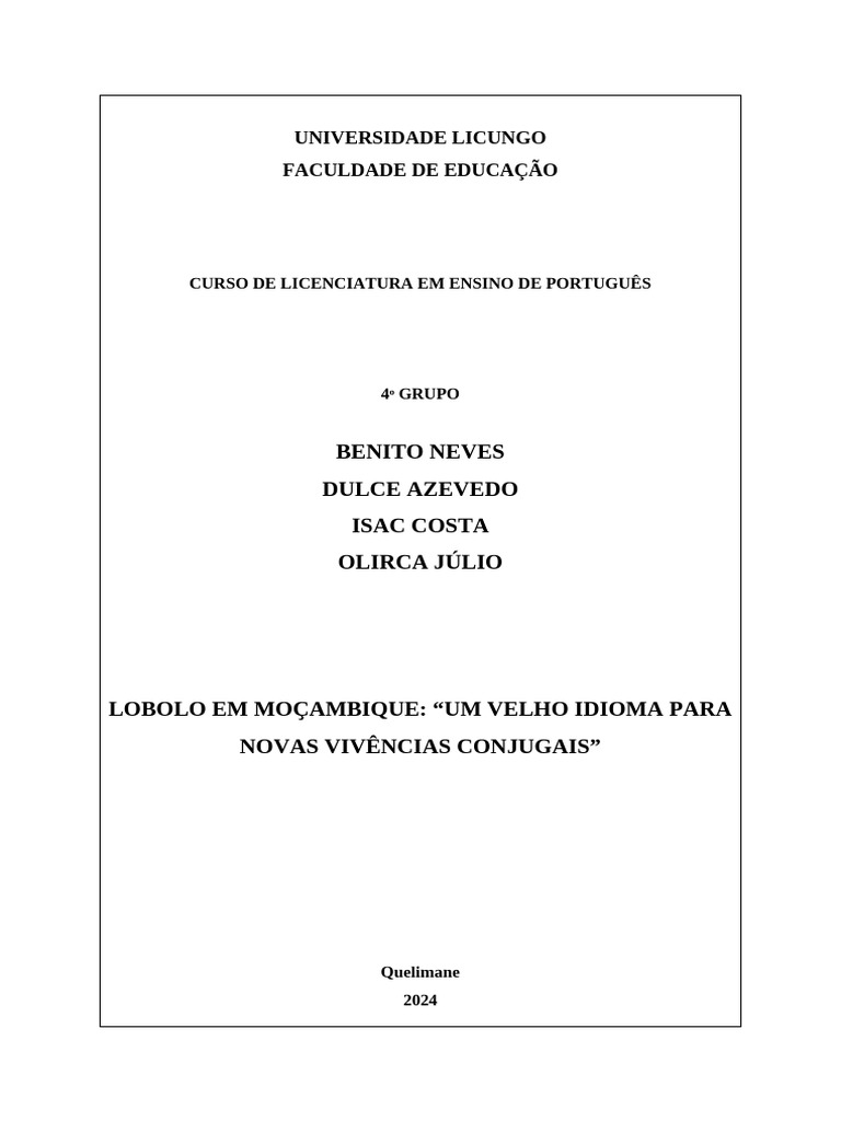 Trabalho de ACM - 2024 - 040332 | PDF | Família | Casamento