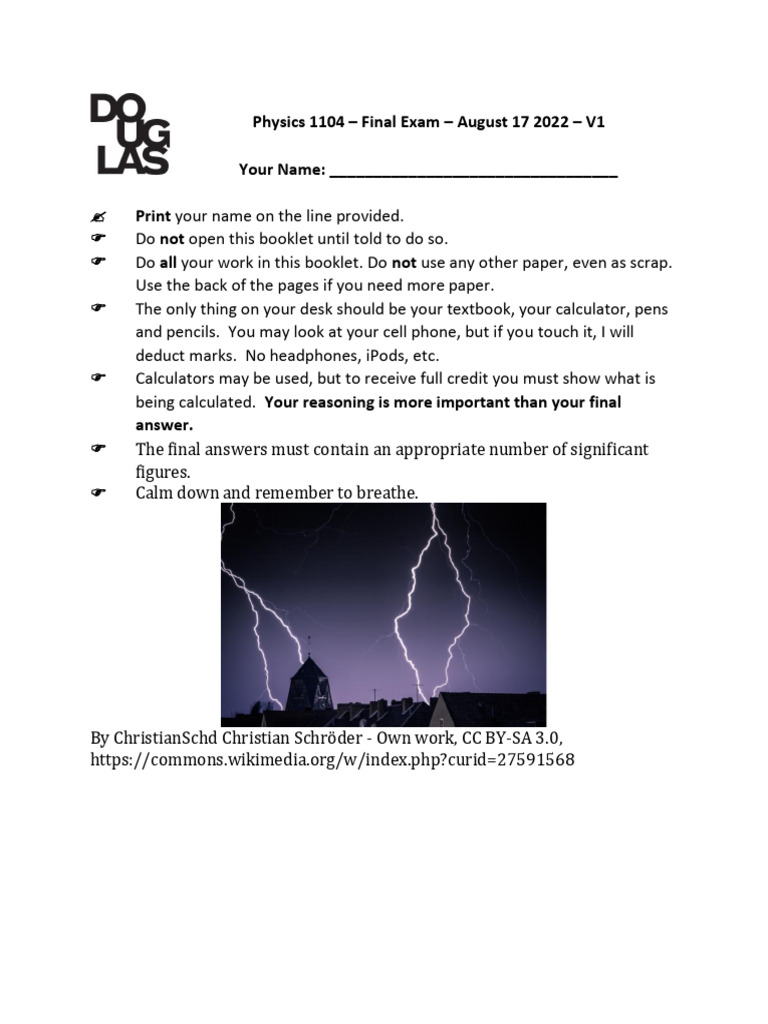 PHYS1104 Final Exam Summer 2022 Solutions | PDF | Force | Watt