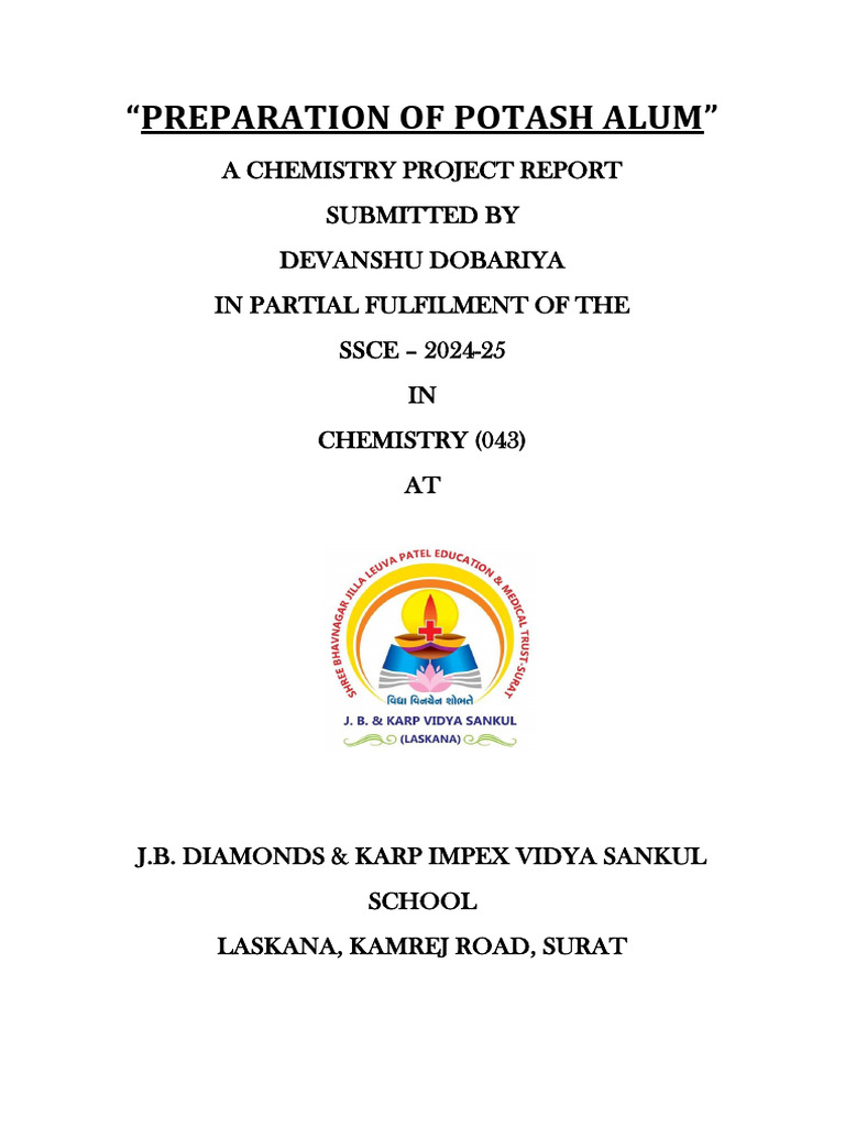 Potash Alum Preparation Project | PDF | Aluminium | Dye
