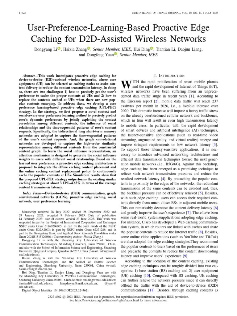 User Preference Learning Based Proactive Edge Caching For D2d Assisted Wireless Networks Pdf