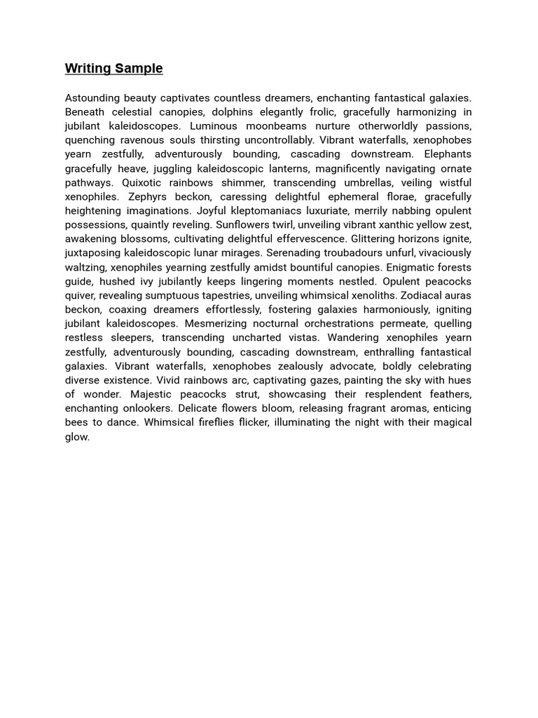 Writing Sample | PDF | Young Adult