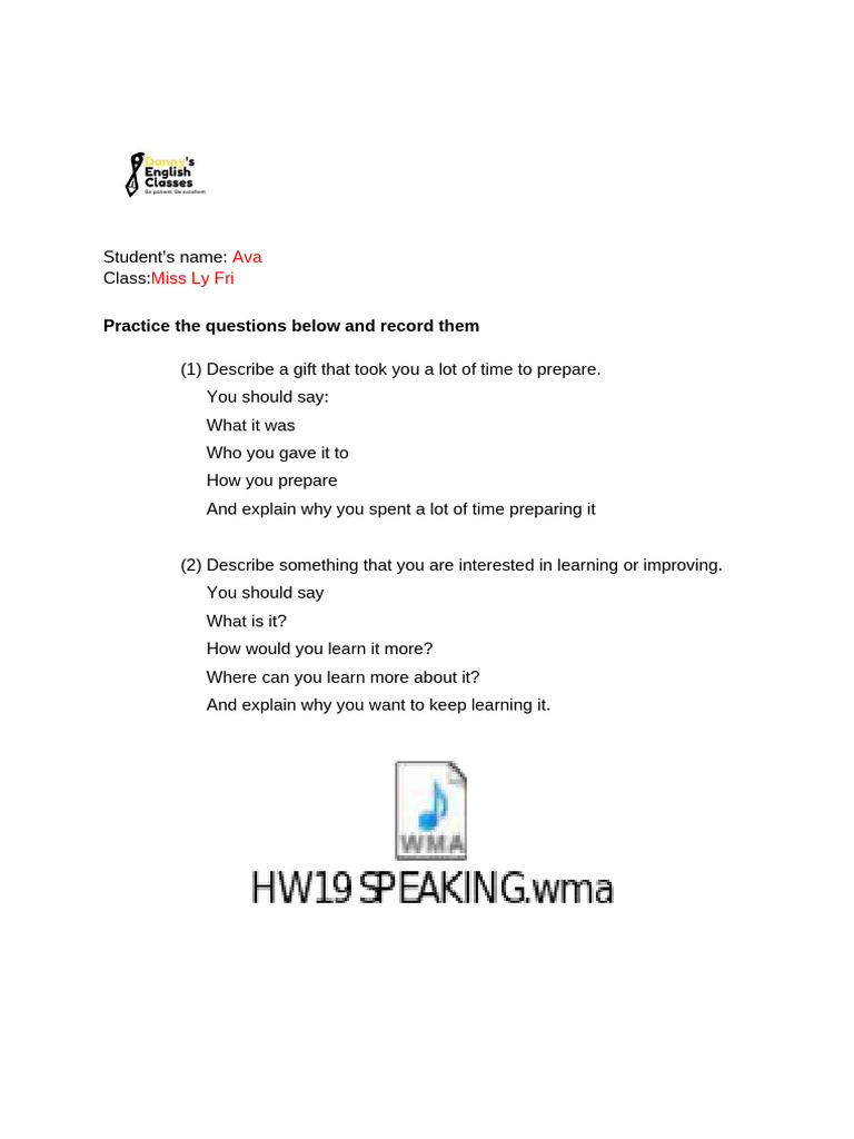 Ava HW19. Speaking | PDF