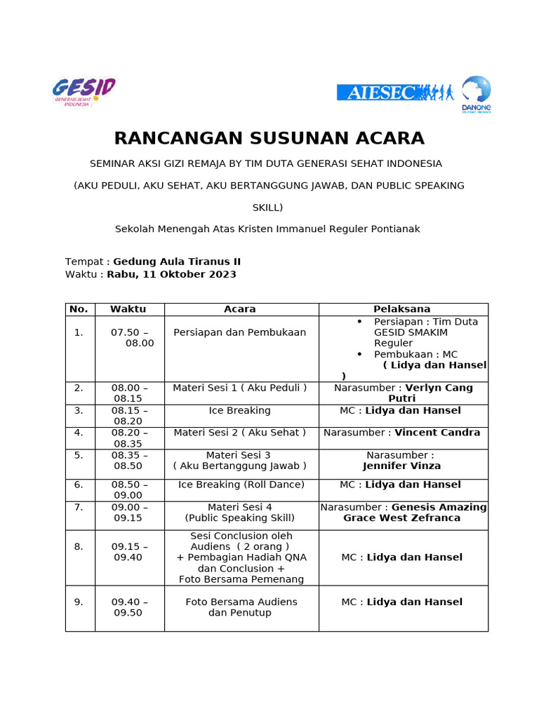 Rancangan Susunan Acara Gesid Revisi | PDF