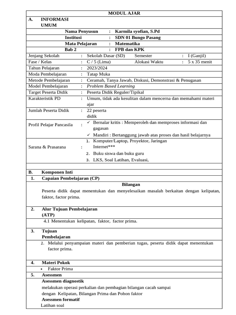 MODUL Mtk-Faktor Prima | PDF