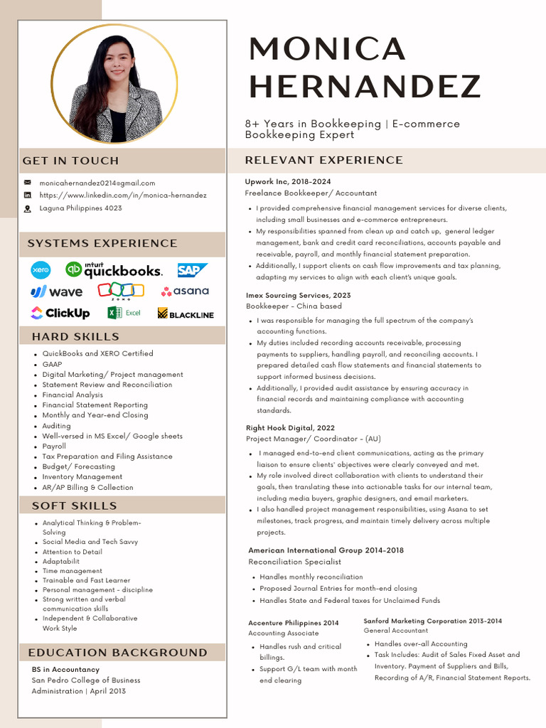 Monica Hernandez - Bookkeeper CV | PDF | Accounting | Bookkeeping