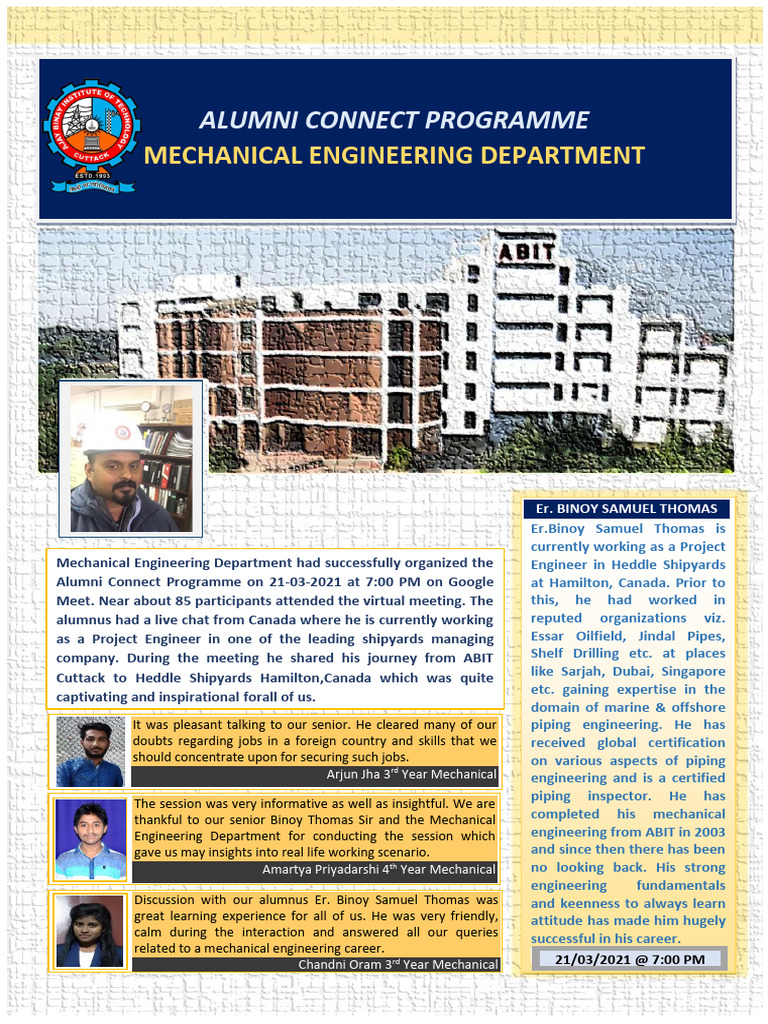 Alumni-Talk - BINOY SAMUEL THOMAS (FINAL) | PDF | Engineering