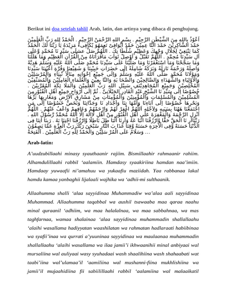 Doa Setelah Tahlil: Arab dan Latin | PDF | Abrahamic Religions ...