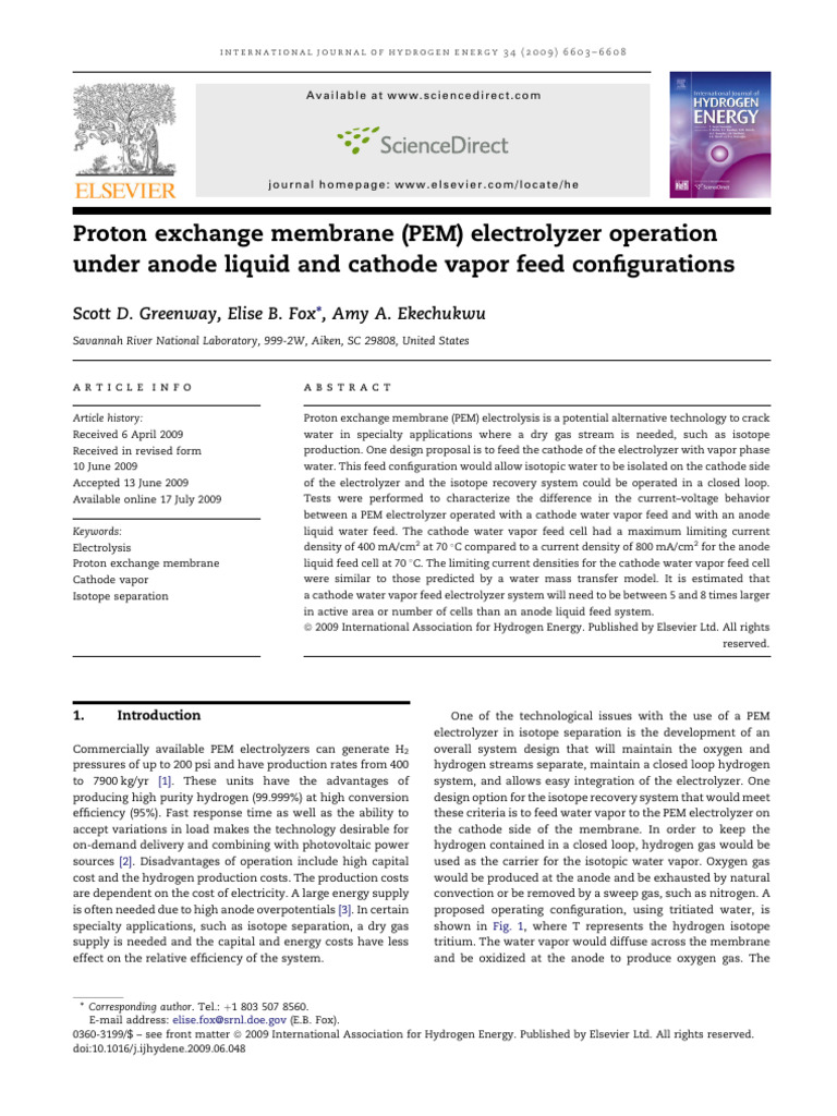 Proton Exchange Membrane (PEM) Electrolyzer Operation | PDF | Cathode | Water