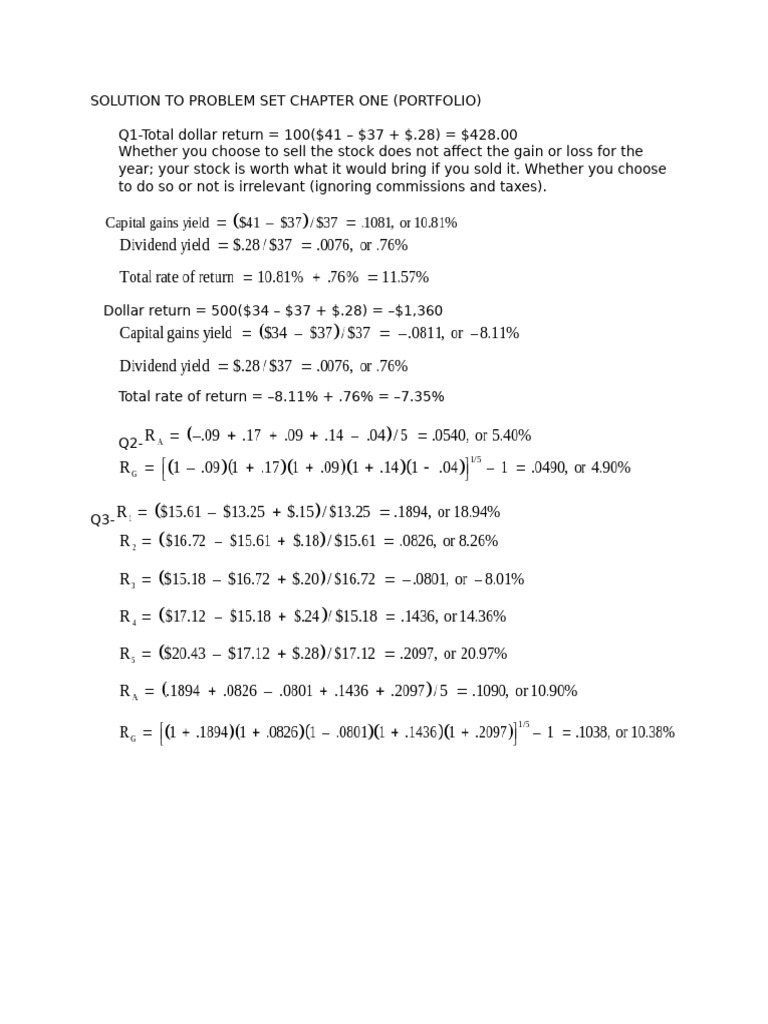 Solution To Problem Set Chapter One (Q1-3) | PDF | Business | Finance & Money Management