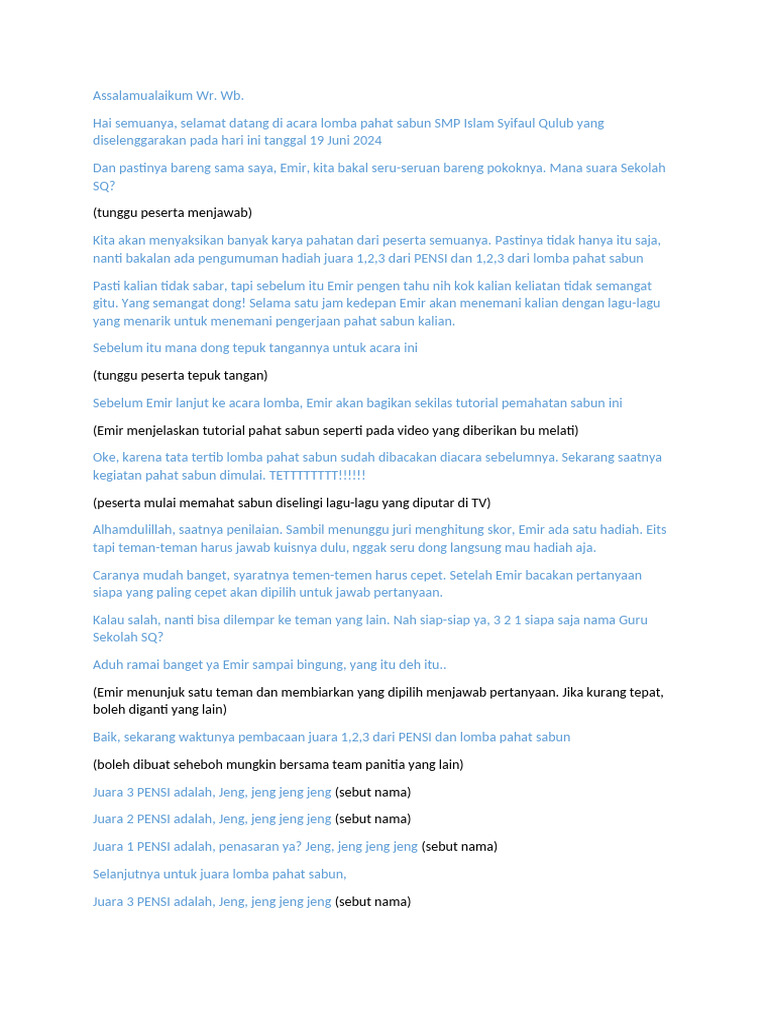 TEKS MC LOMBA PAHAT SABUN | PDF