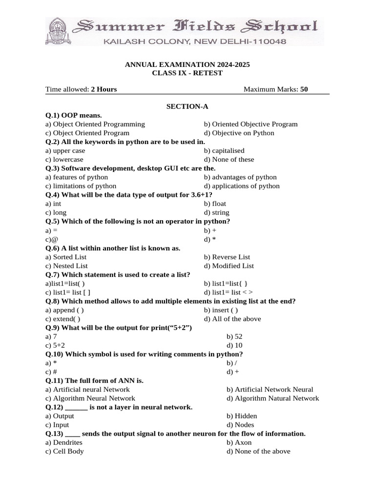 Retest Class Ix | PDF | Artificial Neural Network | Nervous System