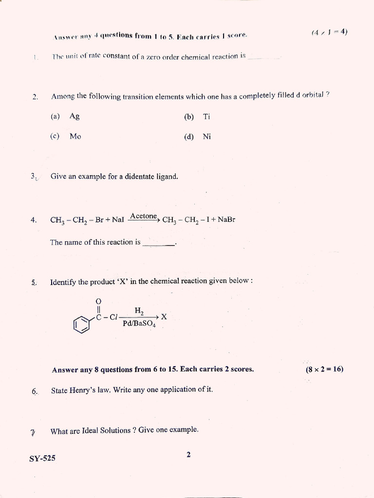 HSC Plus Two Board Exam 2023 Chemistry Question Paper EM | PDF