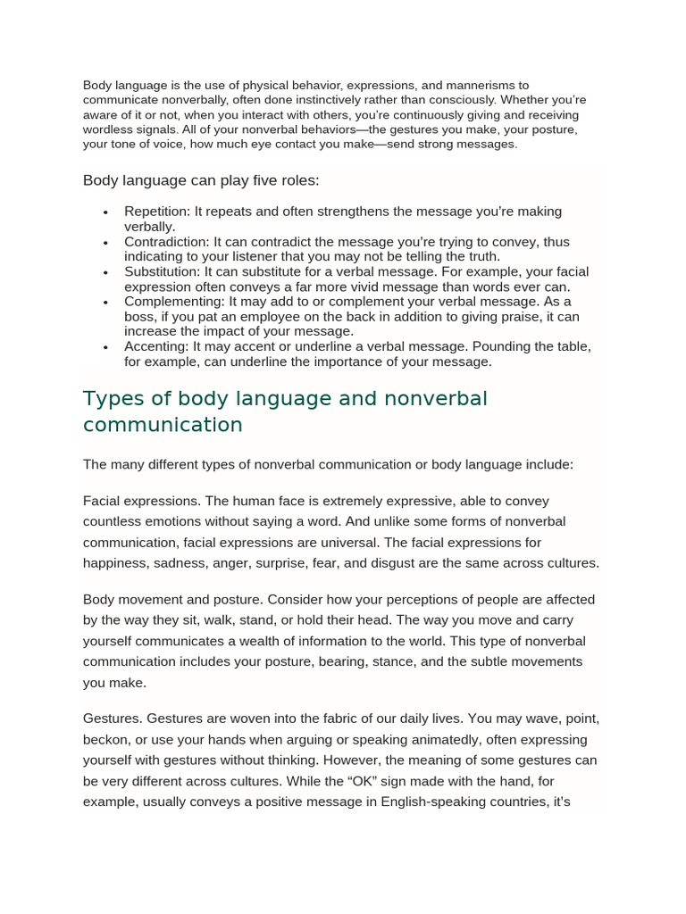 Body language | PDF | Nonverbal Communication | Body Language