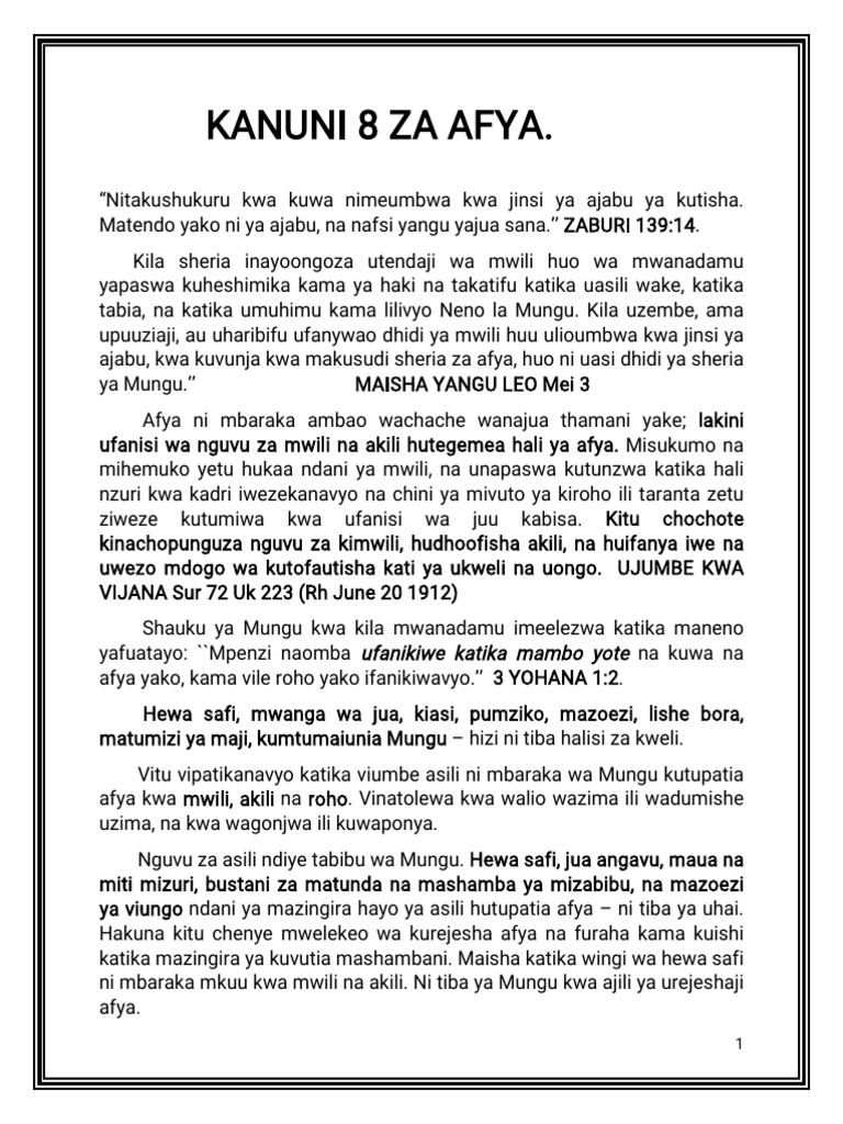 Kanuni 8 Za Afya | PDF