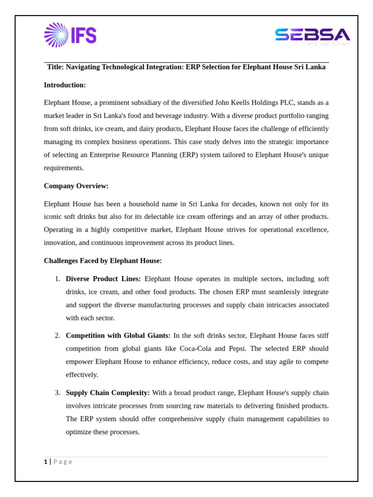 ERP Selection for Elephant House Sri Lanka | PDF | Enterprise Resource ...