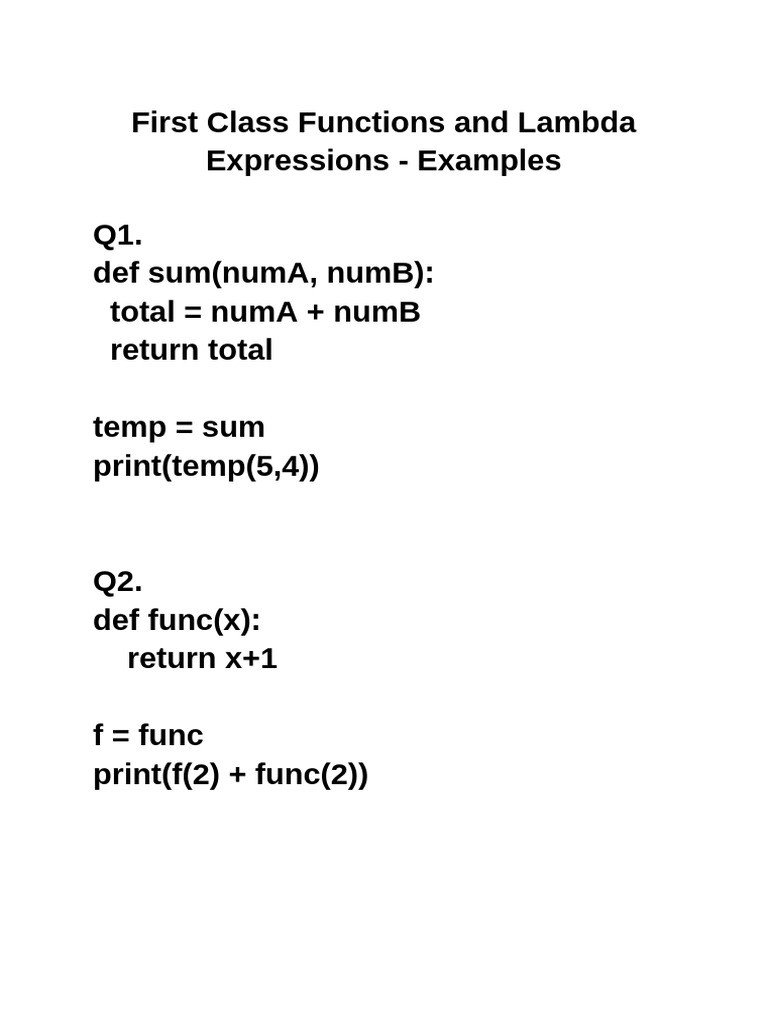 First Class Functions and Lambda Expressions - Examples | PDF ...