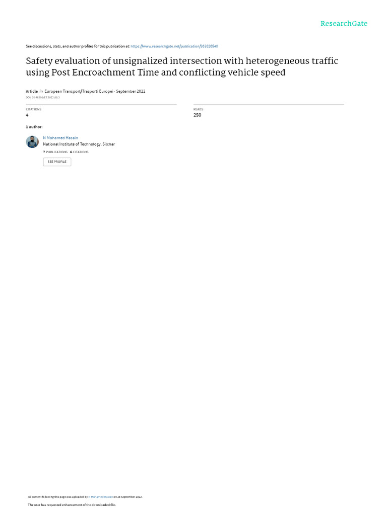 Safety Evaluation of Unsignalized Intersection With Heterogeneous Traffic Using Post ...