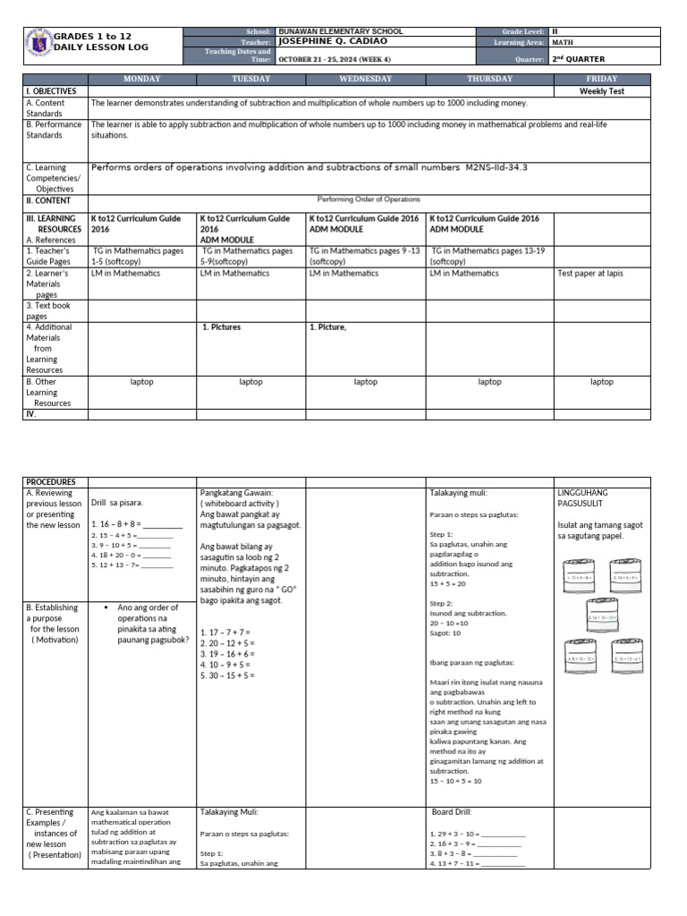 DLL - Math 2 - Q2 - W4 | PDF