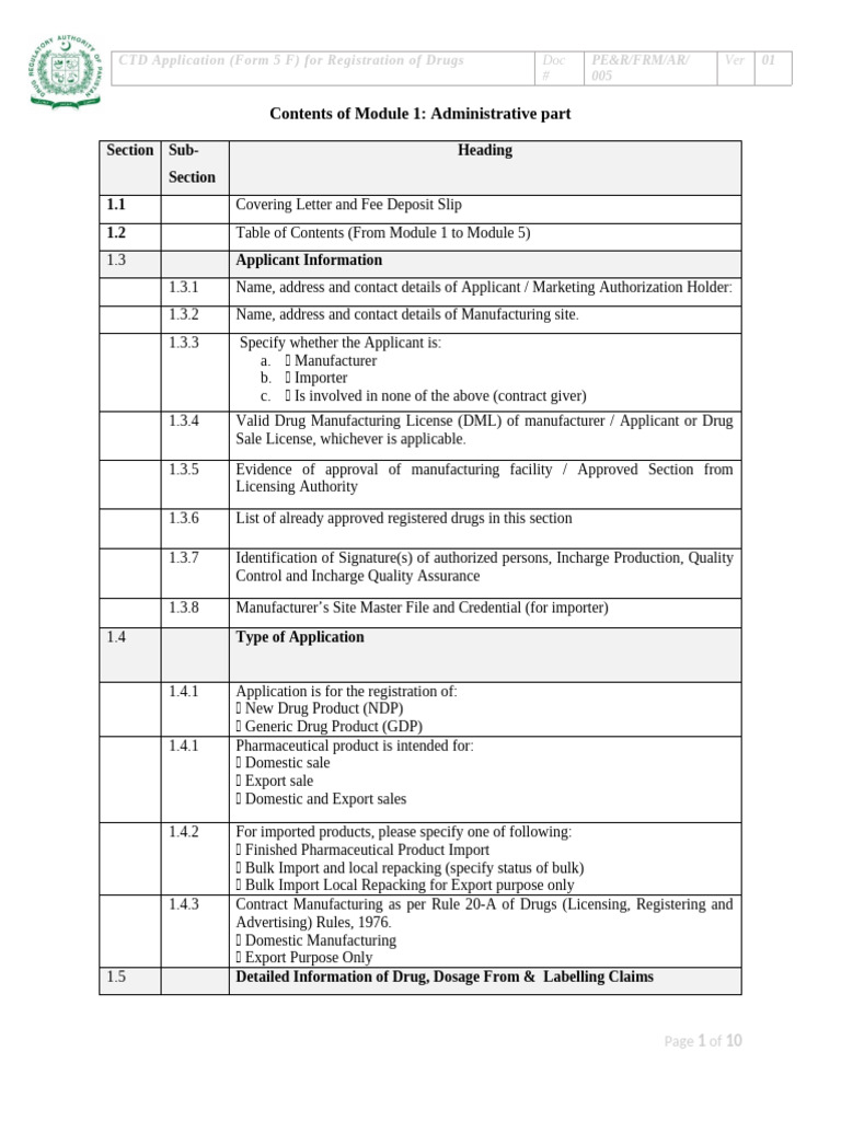 CTD Application Form 5 F For Registration of Drugs | PDF ...