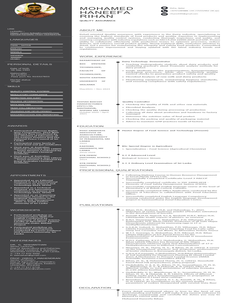 Mohamed Haneefa Rihan Dairy | PDF | Regulatory Compliance | Quality Assurance